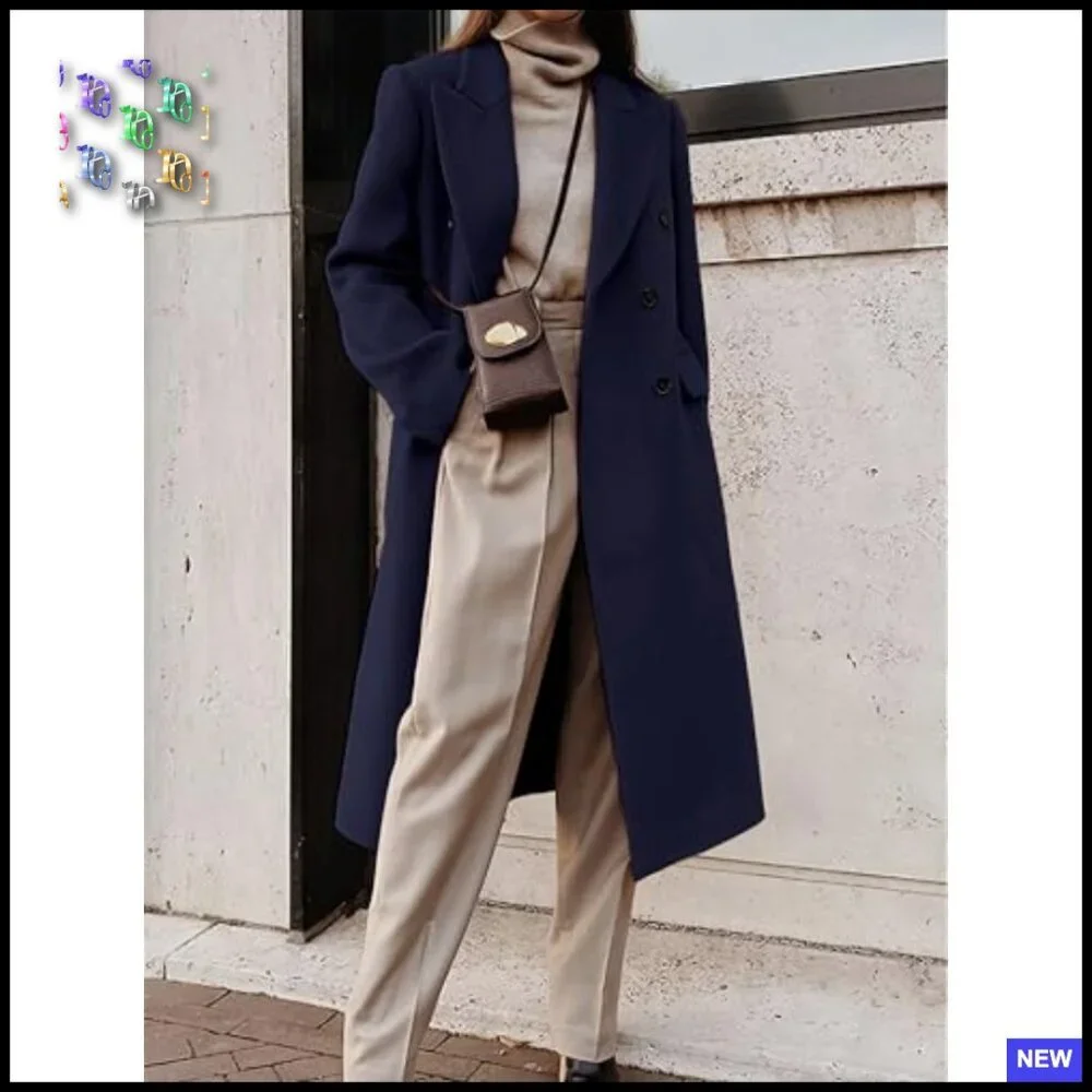 Jackets & Coats | Long Wool Pea Coat Double Breasted Classic Trench ...
